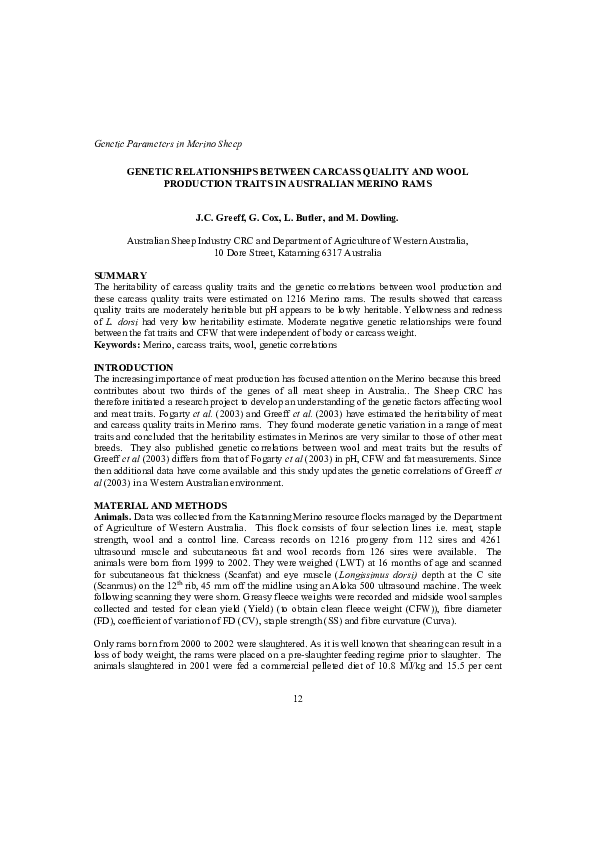 (PDF) Genetic relationships between carcass quality and wool production ...