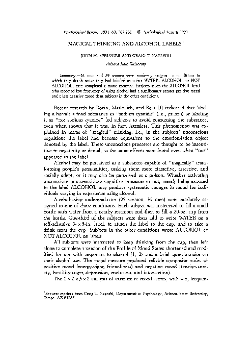 (PDF) Magical Thinking and Alcohol Labels