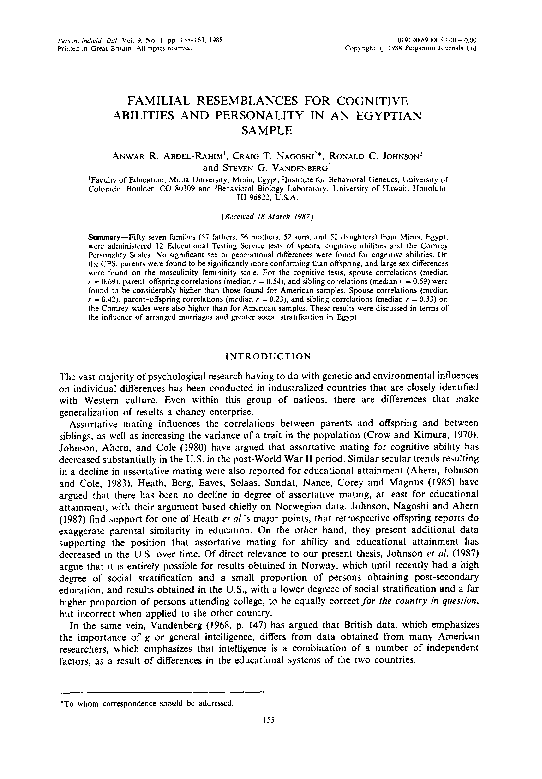 (PDF) Familial resemblances for cognitive abilities and personality in ...