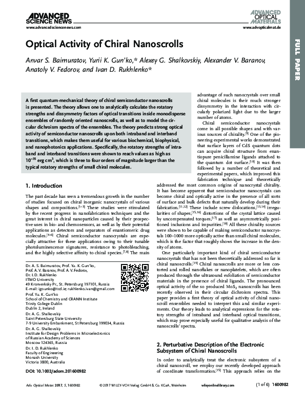 (PDF) Optical Activity of Chiral Nanoscrolls