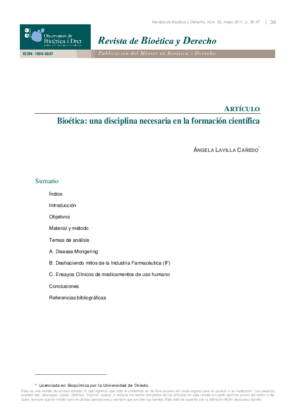 (PDF) Bioética: una disciplina necesaria en la formación científica