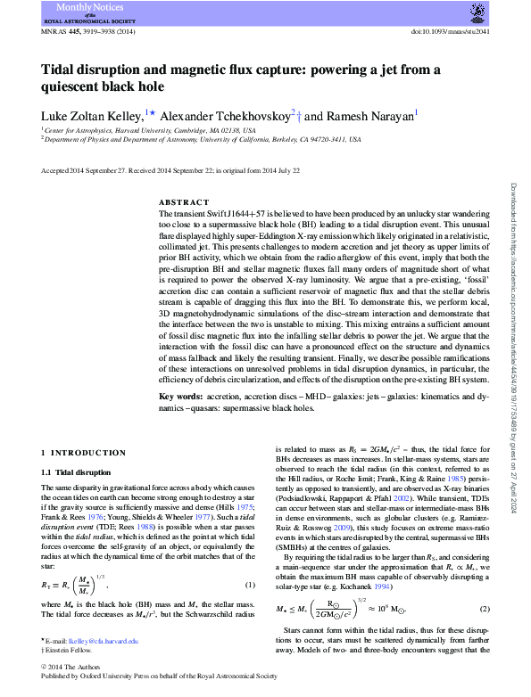 (PDF) Tidal disruption and magnetic flux capture: powering a jet from a ...