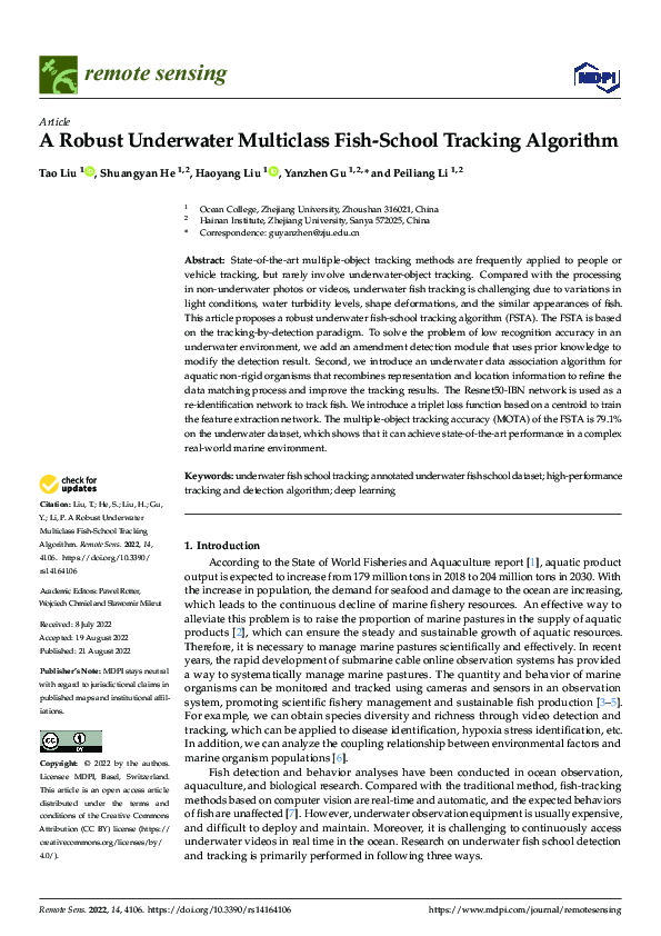 (PDF) A Robust Underwater Multiclass Fish-School Tracking Algorithm