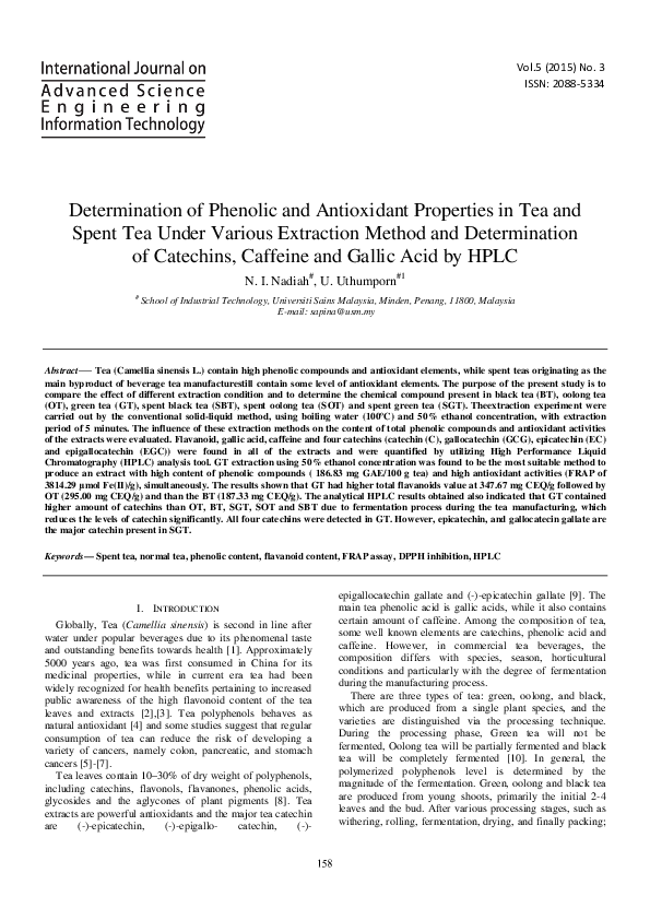 (PDF) Determination of Phenolic and Antioxidant Properties in Tea and ...