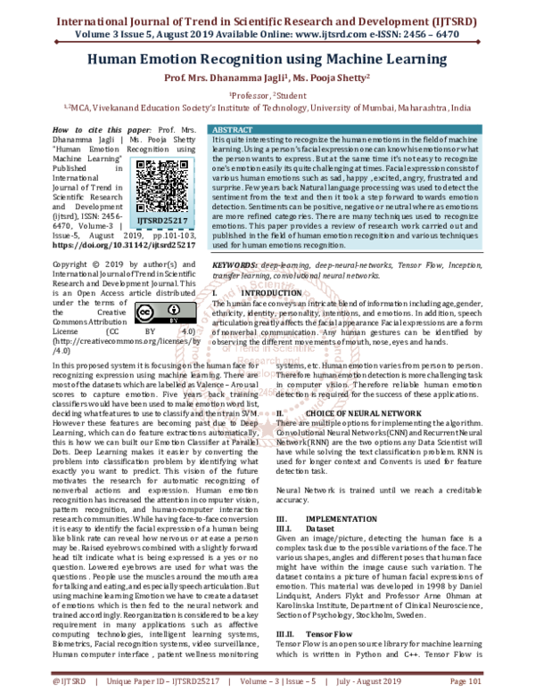 (PDF) Human Emotion Recognition using Machine Learning