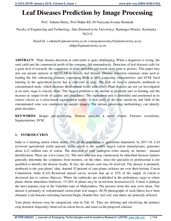 (PDF) Leaf Diseases Prediction by Image Processing