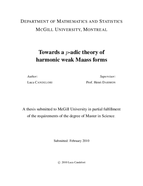 (PDF) Towards ap-adic theory of harmonic weak Maass forms