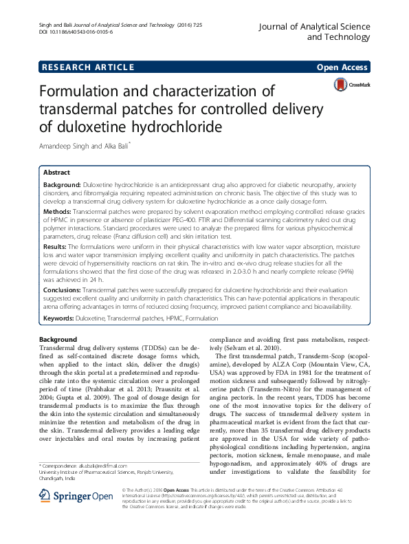 (PDF) Formulation and characterization of transdermal patches for ...