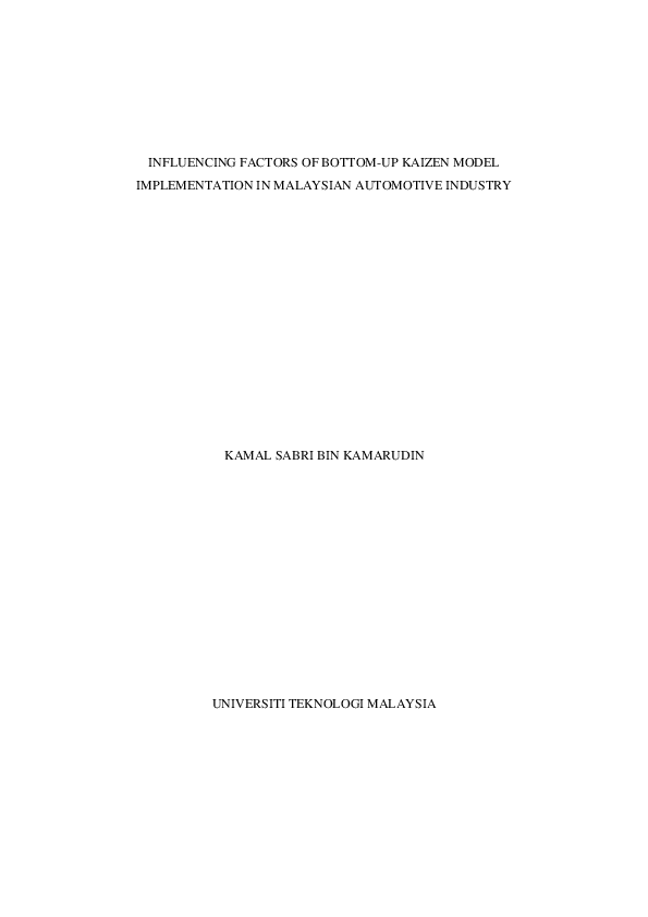 (PDF) INFLUENCING FACTORS OF BOTTOM-UP KAIZEN MODEL IMPLEMENTATION IN ...