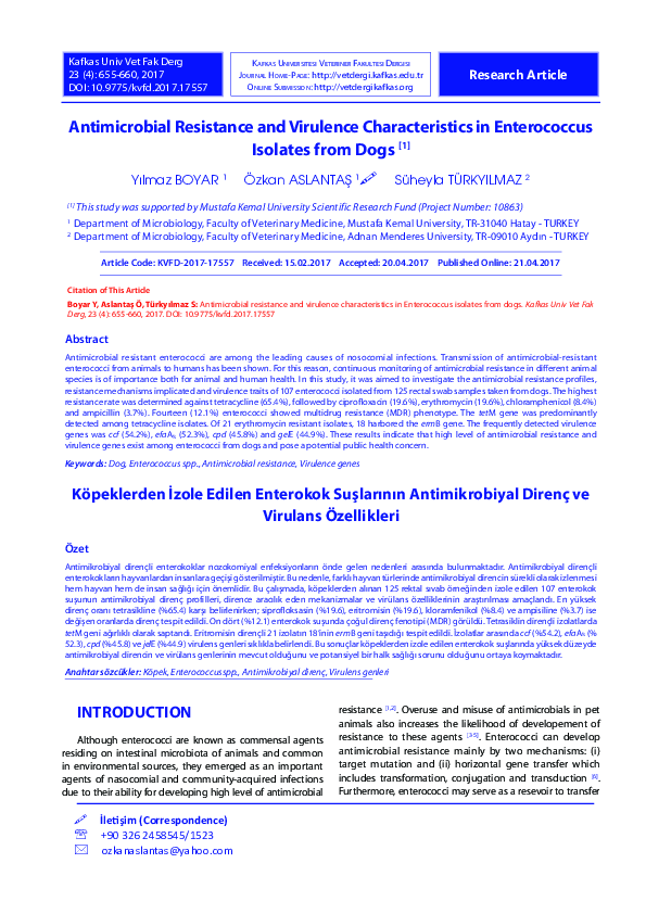 (PDF) Köpeklerden İzole Edilen Enterokok Suşlarının Antimikrobiyal ...