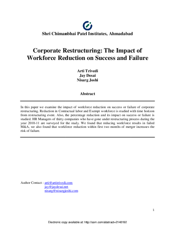 (PDF) Corporate Restructuring: The Impact of Workforce Reduction on ...