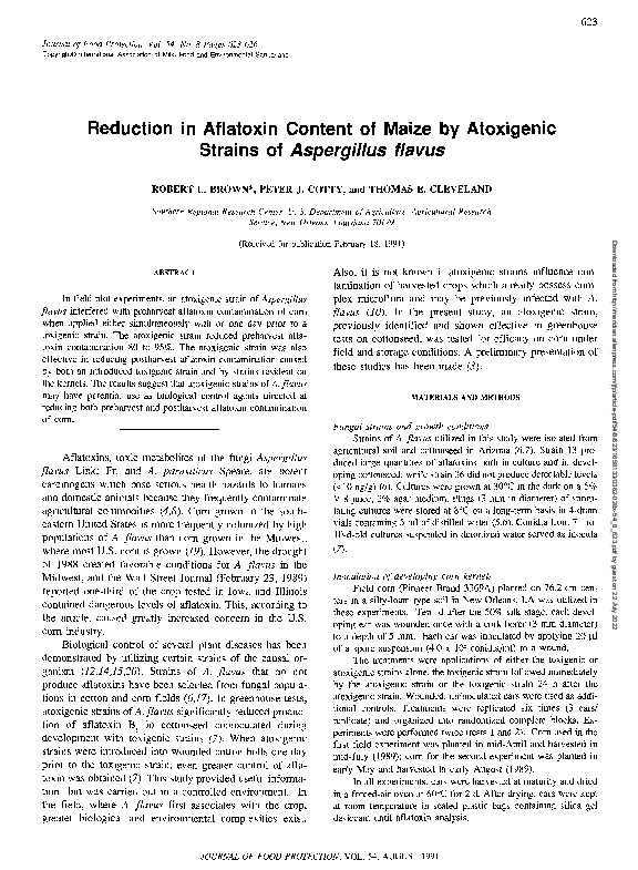 (PDF) Reduction in Aflatoxin Content of Maize by Atoxigenic Strains of Aspergillus flavus