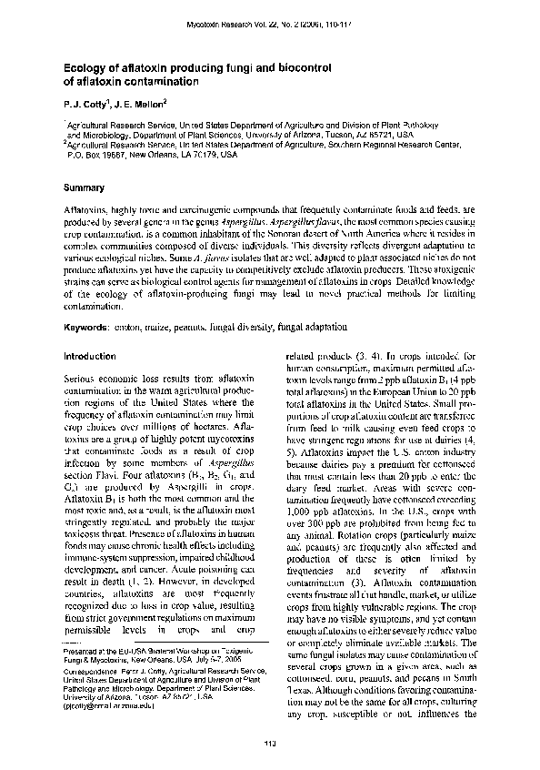 (PDF) Ecology of aflatoxin producing fungi and biocontrol of aflatoxin contamination