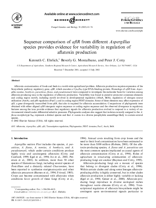 (PDF) Sequence comparison of aflR from different Aspergillus species ...
