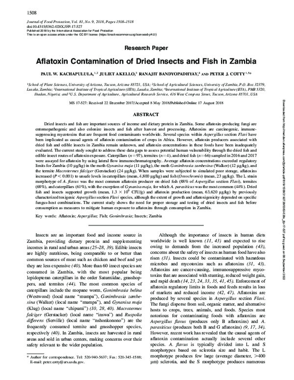 (PDF) Aflatoxin Contamination of Dried Insects and Fish in Zambia