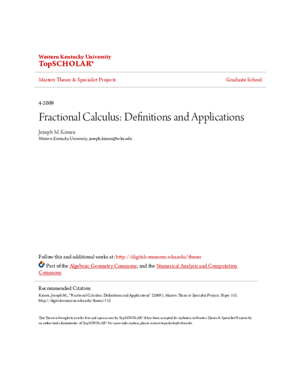 Pdf Fractional Calculus Definitions And Applications