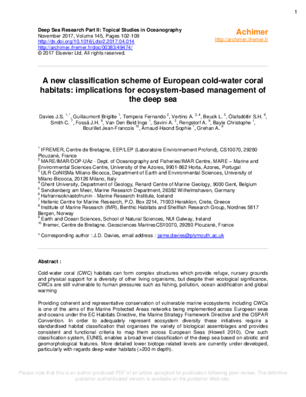 (PDF) A new classification scheme of European cold-water coral habitats ...