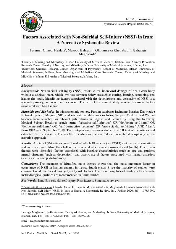 (PDF) Factors Associated with Non-Suicidal Self-Injury (NSSI) in Iran ...
