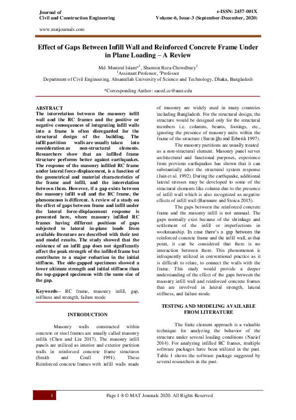 (PDF) Effect of Gaps Between Infill Wall and Reinforced Concrete Frame ...