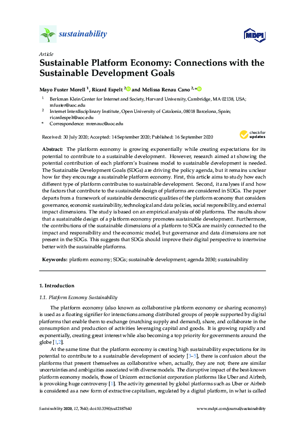 (PDF) Sustainable Platform Economy: Connections with the Sustainable ...