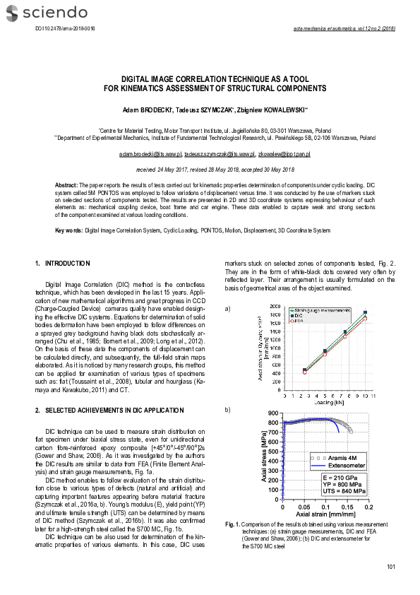 (PDF) Digital Image Correlation Technique as a Tool for Kinematics Assessment of Structural ...