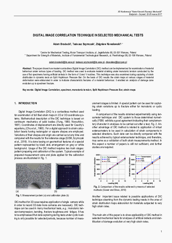 (PDF) Digital Image Correlation Technique in Selected Mechanical Tests