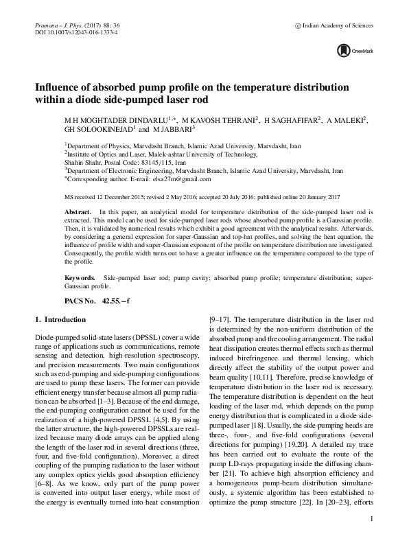 (PDF) Influence of absorbed pump profile on the temperature ...