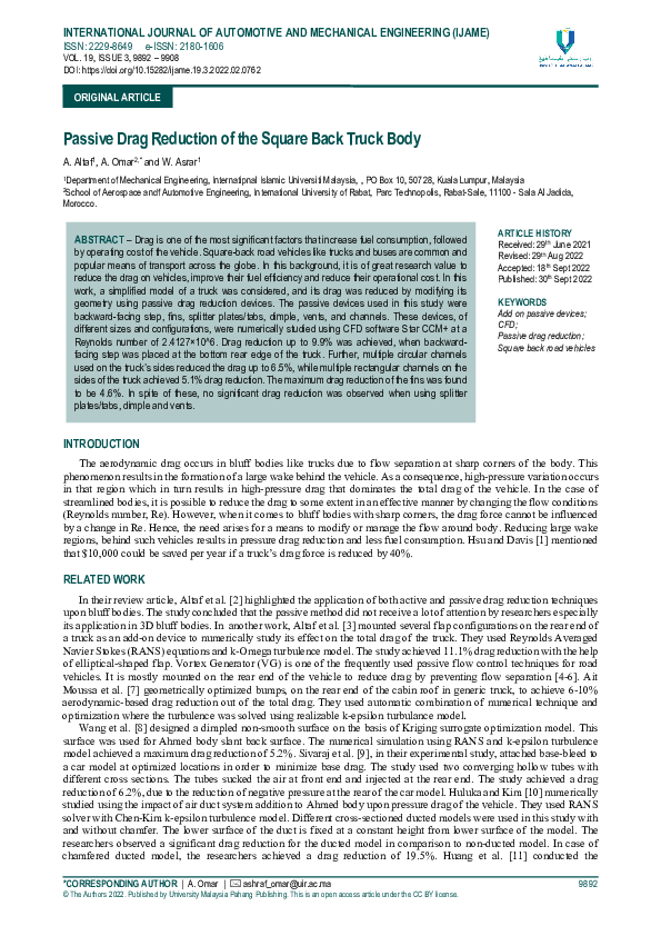 (PDF) Reducing Drag in Square-Back Trucks