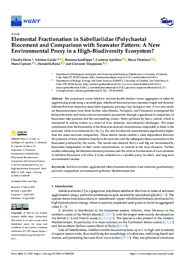(PDF) Elemental Fractionation in Sabellariidae (Polychaeta) Biocement ...