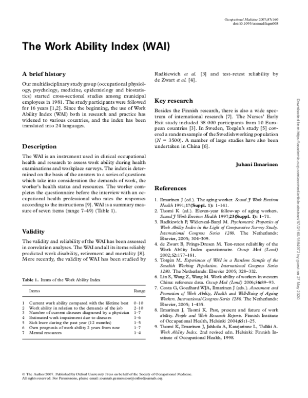 (PDF) The Work Ability Index (WAI)