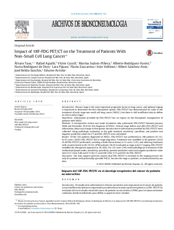 (PDF) Impacto del 18F-FDG PET/TC en el abordaje terapéutico del cáncer ...