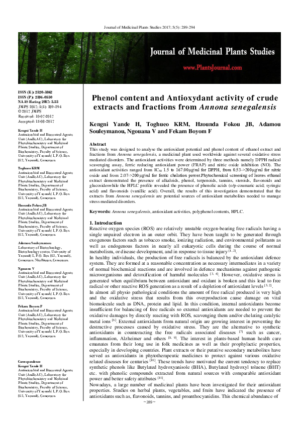 (PDF) Phenol content and Antioxydant activity of crude extracts and fractions from Annona ...