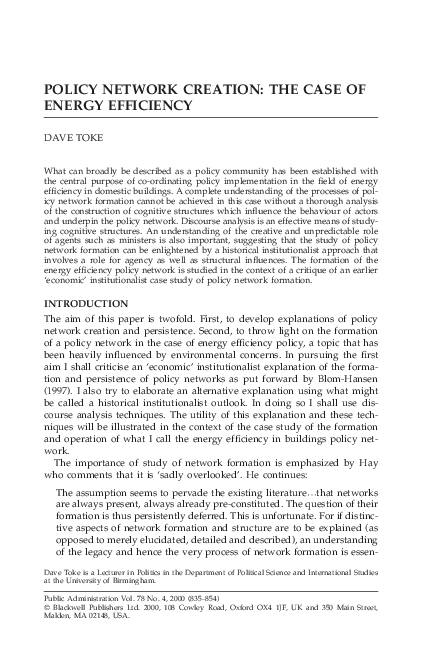 (PDF) Policy Network Creation: The Case of Energy Efficiency