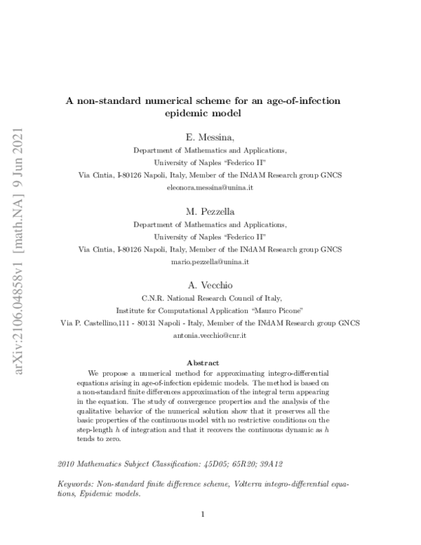 (PDF) A non-standard numerical scheme for an age-of-infection epidemic model | Mario Pezzella ...