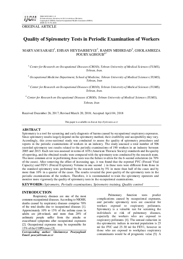 (PDF) Quality of Spirometry Tests in Periodic Examination of Workers