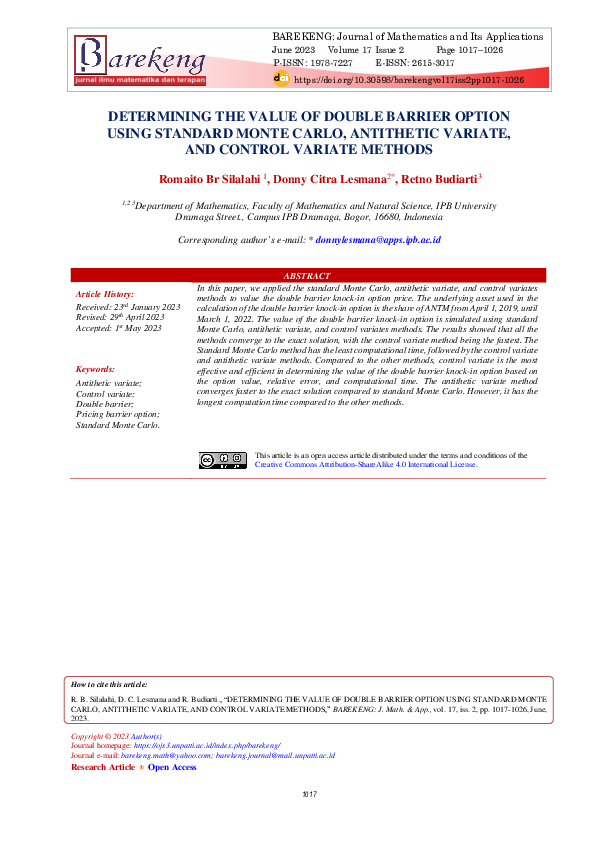 (PDF) Determining the Value of Double Barrier Option Using Standard ...