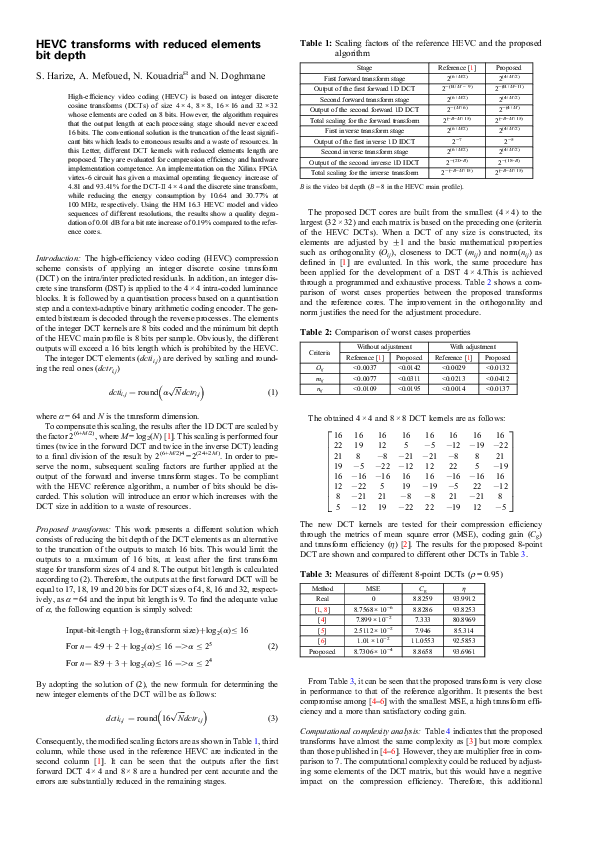 (PDF) HEVC transforms with reduced elements bit depth