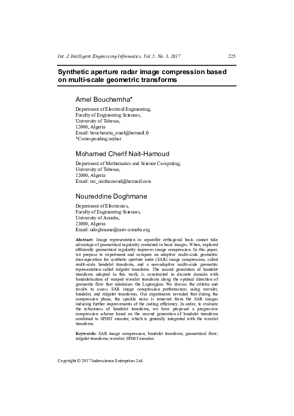 (PDF) Synthetic aperture radar image compression based on multi-scale geometric transforms