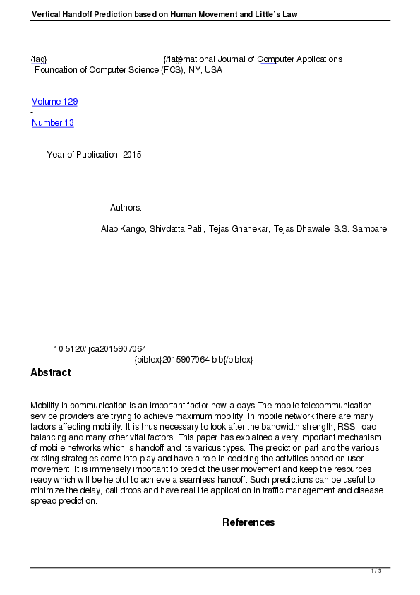 (PDF) Vertical Handoff Prediction based on Human Movement and Little’s Law | Tejas Dhawale ...
