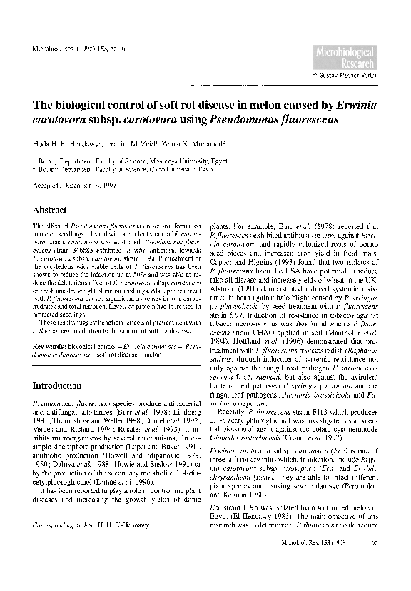 Pdf The Biological Control Of Soft Rot Disease In Melon Caused By Erwinia Carotovora Subsp