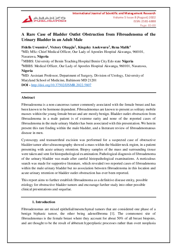 (PDF) A Rare Case of Bladder Outlet Obstruction from Fibroadenoma of ...