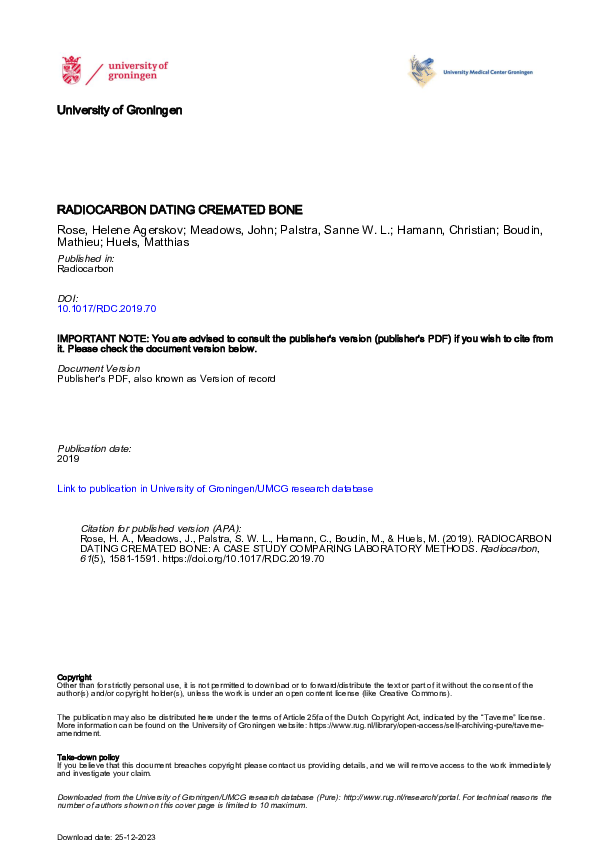 (PDF) Radiocarbon Dating Cremated Bone: A Case Study Comparing ...