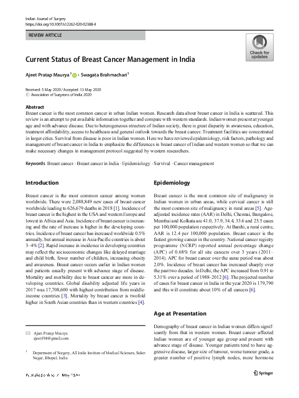 (PDF) Current Status of Breast Cancer Management in India