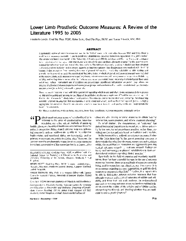 (PDF) Lower Limb Prosthetic Outcome Measures: a Review of the ...