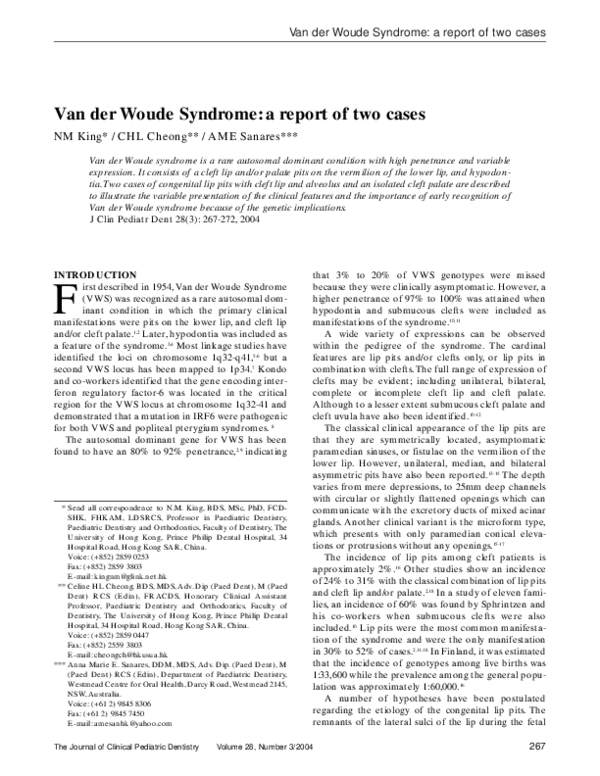 (PDF) Van Der Woude Syndrome – A Report Of Two Cases