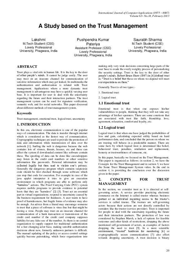 (PDF) A Study based on the Trust Management | Saurabh Sharma - Academia.edu