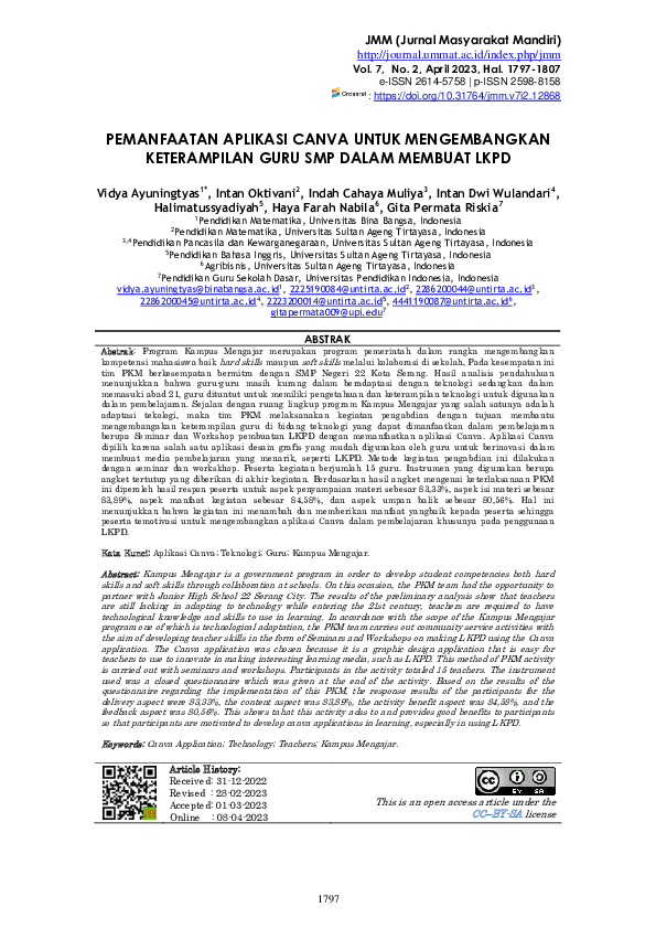 (PDF) Pemanfaatan Aplikasi Canva Untuk Mengembangkan Keterampilan Guru SMP Dalam Membuat LKPD