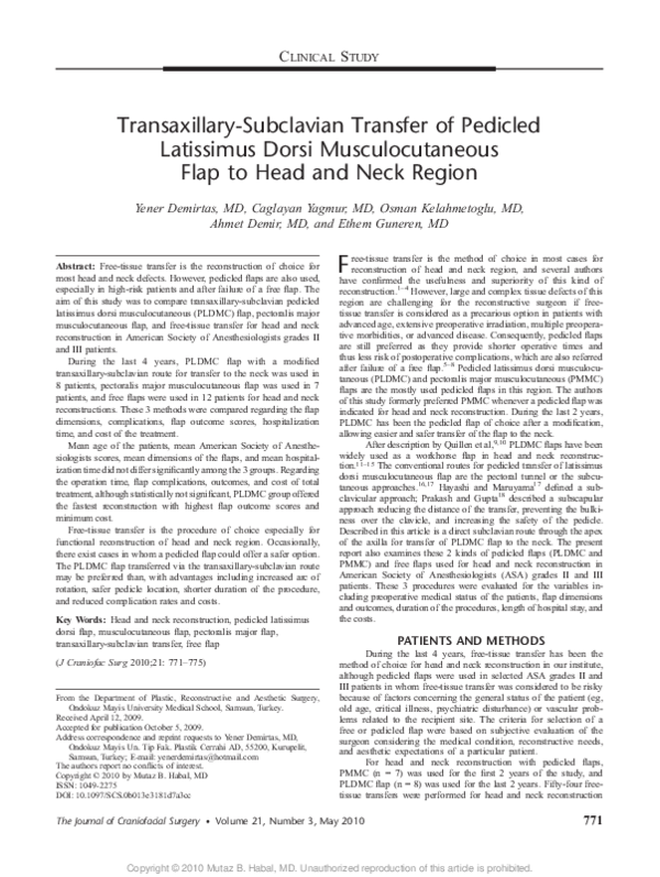 (PDF) Transaxillary-Subclavian Transfer of Pedicled Latissimus Dorsi ...