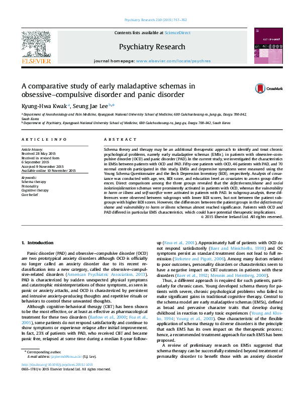 (PDF) A comparative study of early maladaptive schemas in obsessive ...