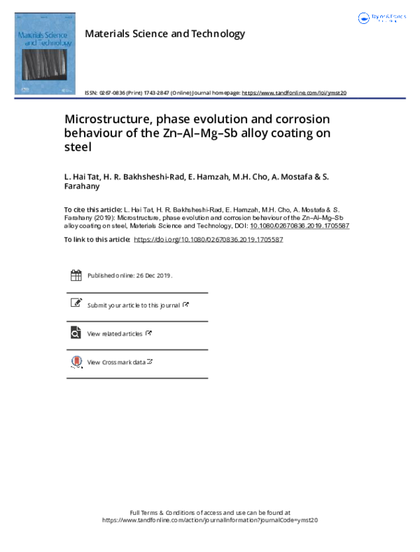 (PDF) Microstructure, phase evolution and corrosion behaviour of the Zn–Al–Mg–Sb alloy coating ...